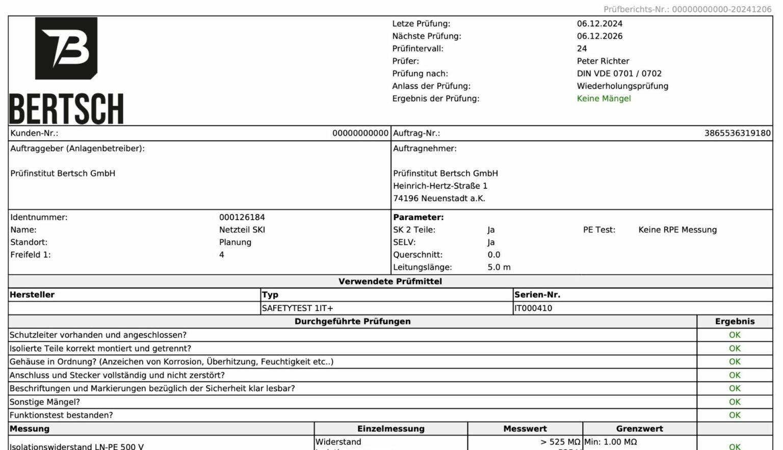 Erstprüfung nach DIN VDE 0100-600 | Prüfinstitut Bertsch